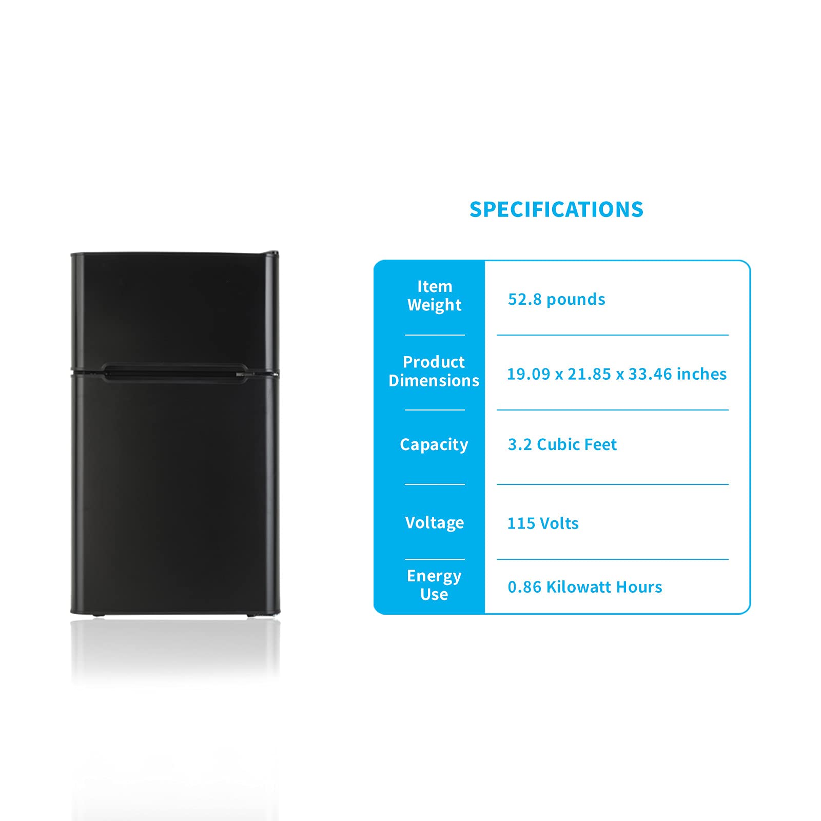 N A Mini Fridge Compact Refrigerator for Dorm, Garage, Camper, Basement or Office, Double Door Refrigerator and Freezer, (Black)