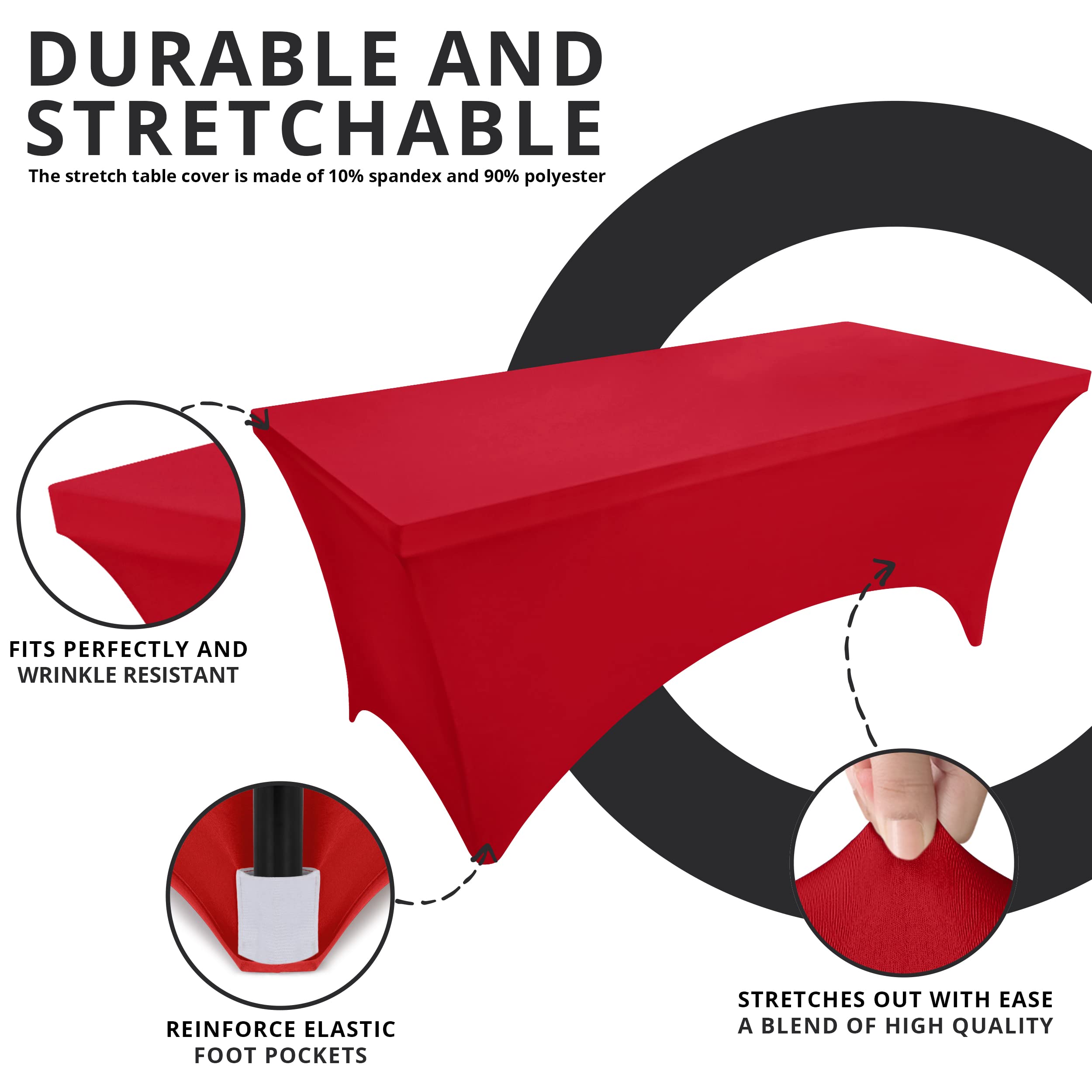 Utopia Kitchen Spandex Tablecloth 1 Pack [6FT, Red] Tight, Fitted, Washable and Wrinkle Resistant Stretch Rectangular Patio Table Cover for Event, Wedding, Banquet & Parties [72Lx30Wx30H Inch]
