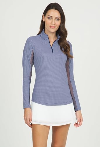IBKUL Athleisure Wear Sun Protective UPF 50 Icefil Cooling Mini Check Long Sleeve Mock Neck - 10754 Black/White Mini Check L