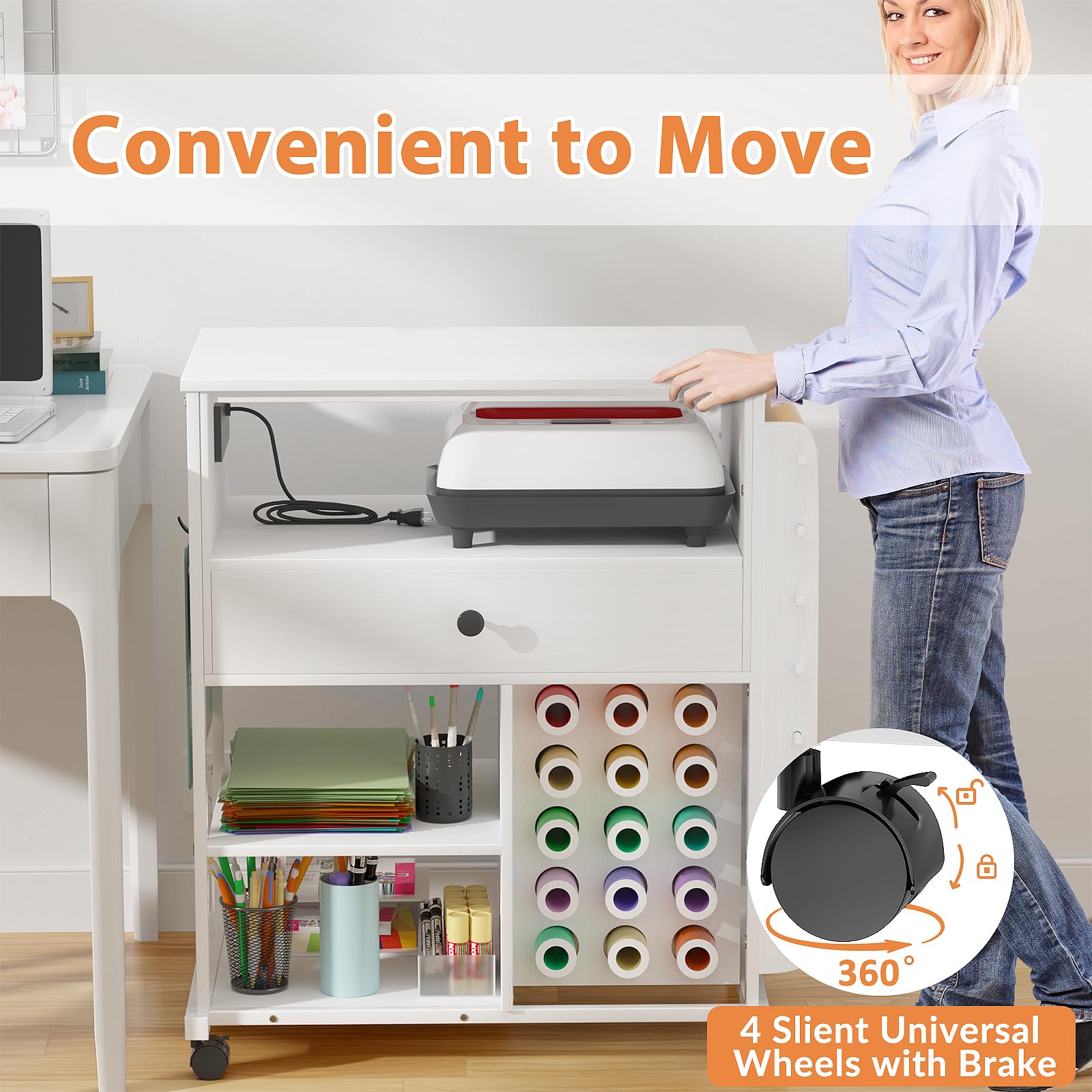 SEPTBOT Rolling Craft Storage Cart with Power Outlet and 23 Vinyl Roll Holders, Craft Rolling Storage Organizer Compatible with Cart Machines, Craft Organization and Storage Cart for Home Office