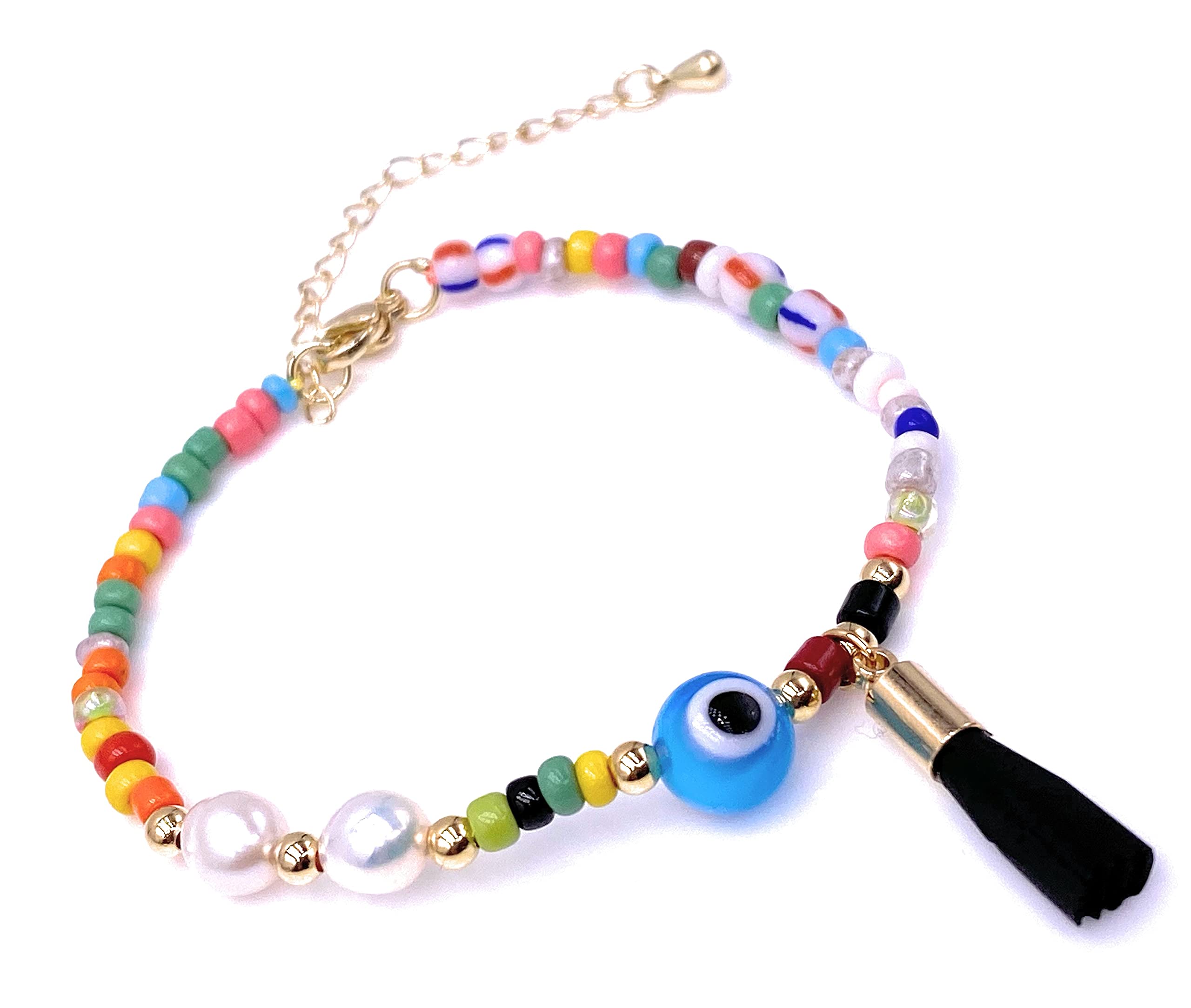 LESLIE BOULES Powerful Amulet Bracelet for Women Blue Evil Eye and Genuine Azabache Pendant