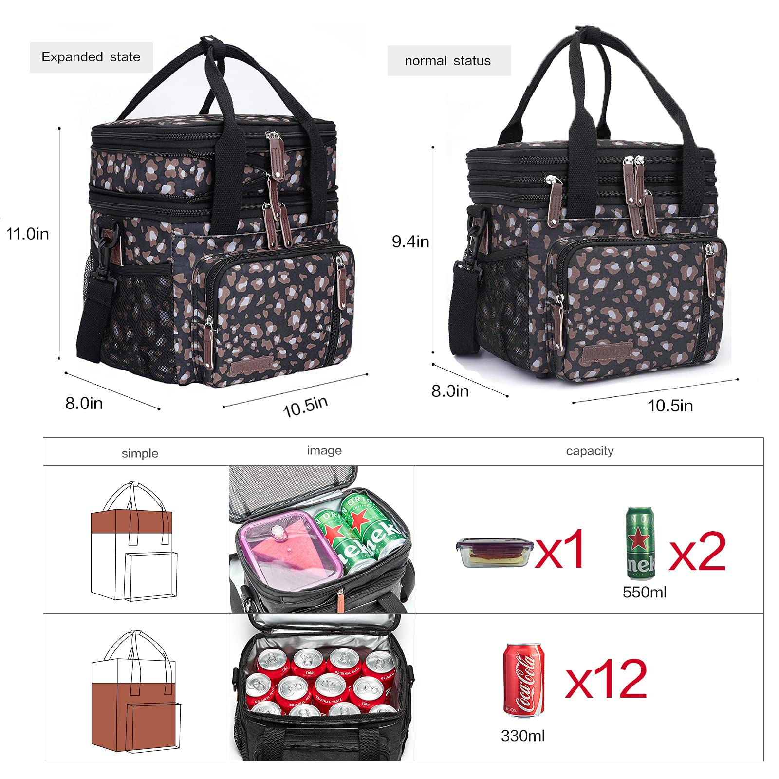 MOV COMPRA Movcompra Women Leopard Insulated Lunch Box +Insulated Snack Bag- Women Girls Reusable Sandwich