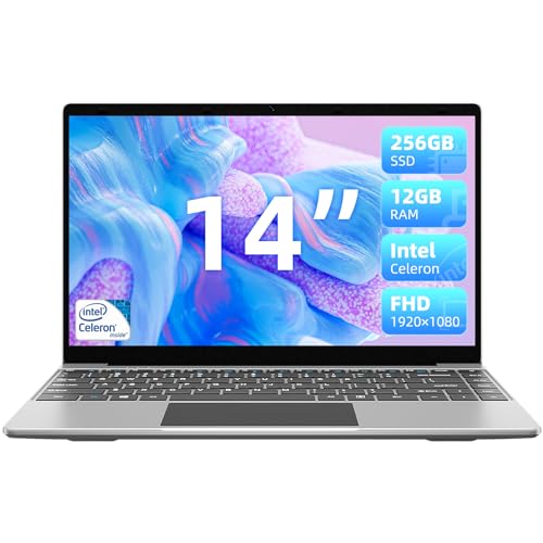 jumper Laptop with 12GB LPDDR4 256GB SSD, Intel Quad Core Celeron CPU, Laptops Computer, 14” 1080P FHD Screen, Lap Tops with Dual Speakers, HD Webcam, 256GB TF Card Expansion.
