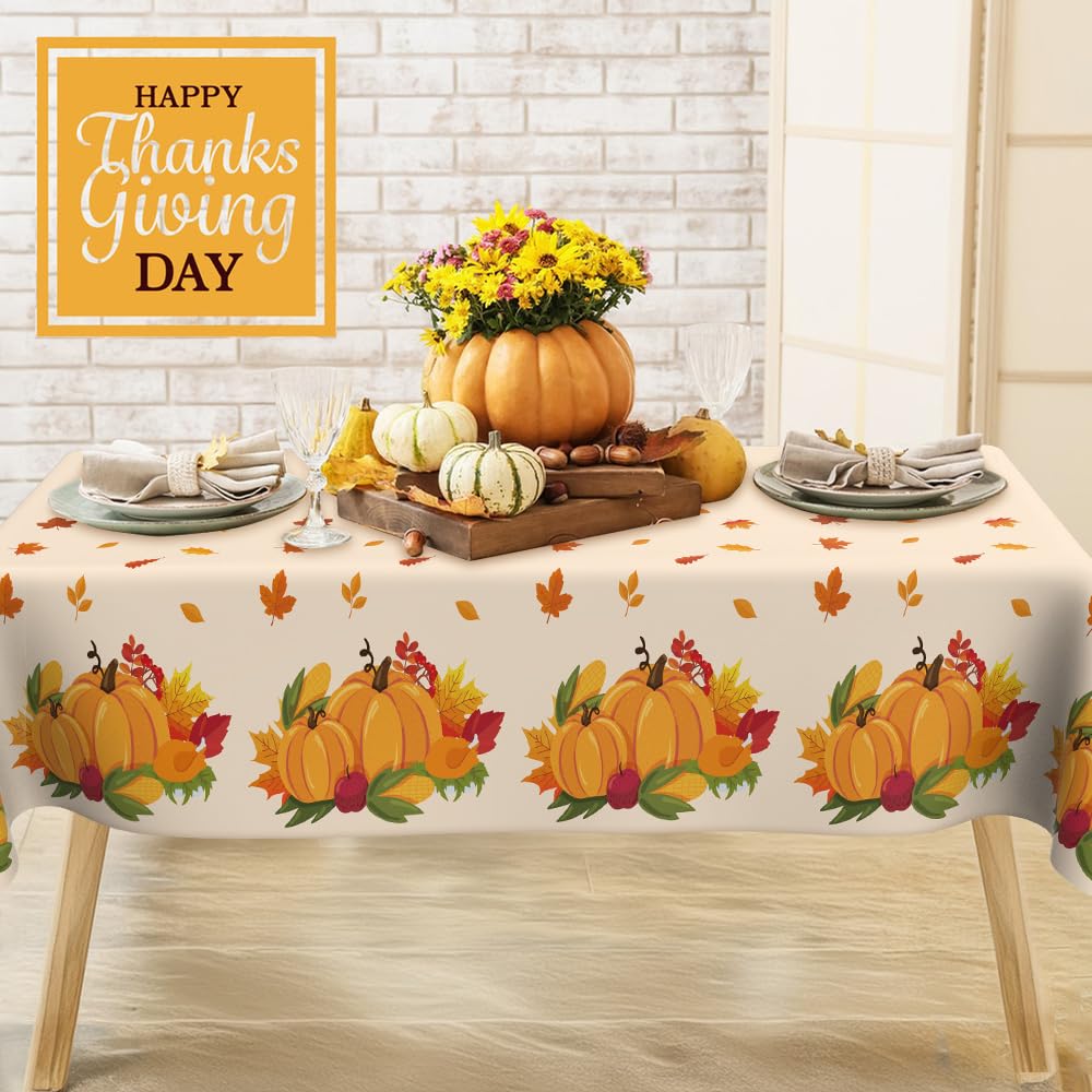 Thanksgiving Tablecloth Disposable, Fall Tablecloth, 2 PCS Friendsgiving Tablecloth, Plastic Autumn Pumpkins Maple Leaves Harvest Table Cover for Thanksgiving Party Decorations Table Decor, 54βx108β