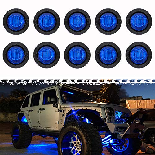 PSEQT 3/4" LED Rock Lights Round Underglow Wheel Fender Side Marker Clearance Lights with Bullet Grommets Waterproof for Trailer Golf Cart Offroad Wrangler Truck RV UTV ATV (Blue, 10Pcs)