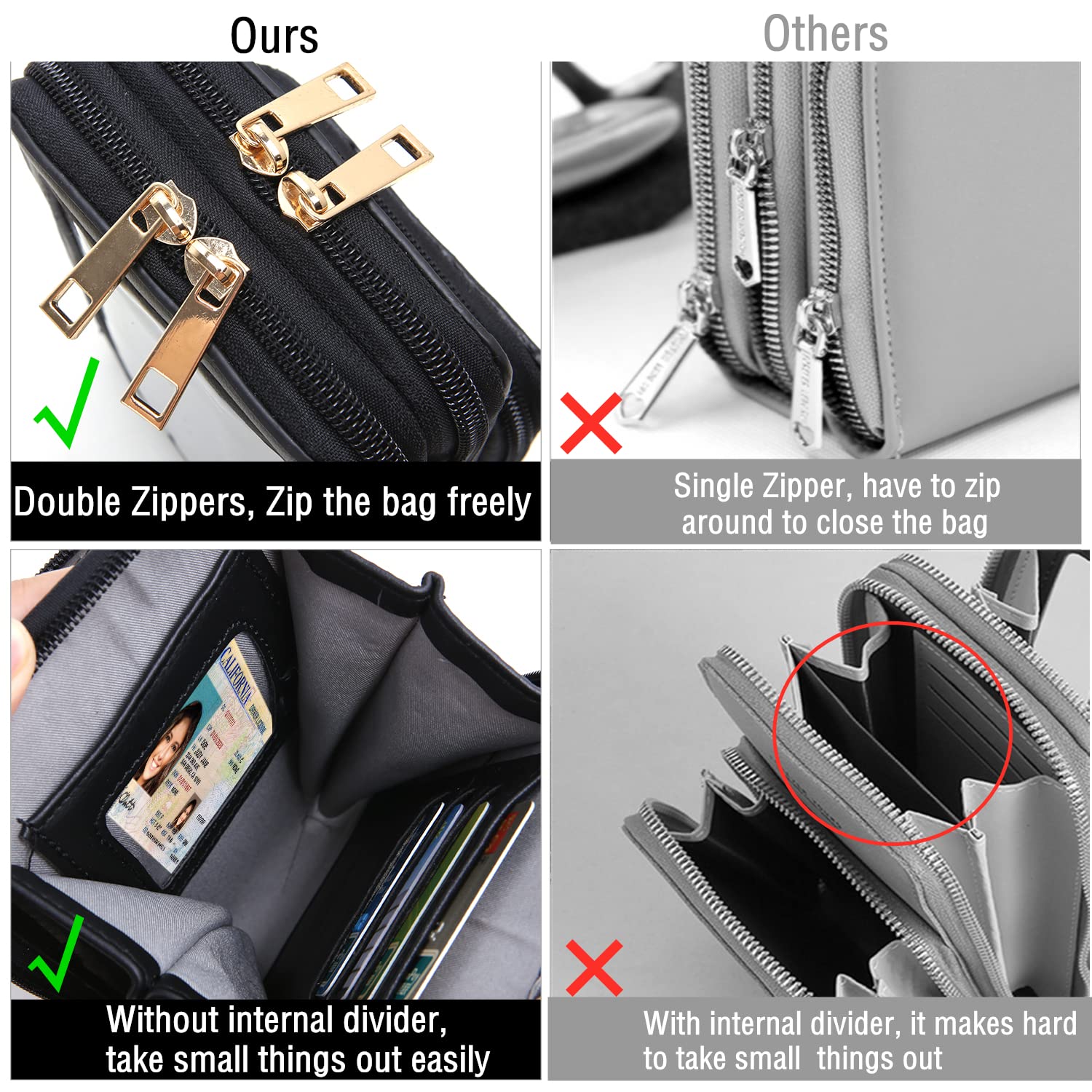 Lightweight touch screen bag purse PU Leather RFID Blocking Women Coin Purse Change Wallet Handbag with Adjustable Strap