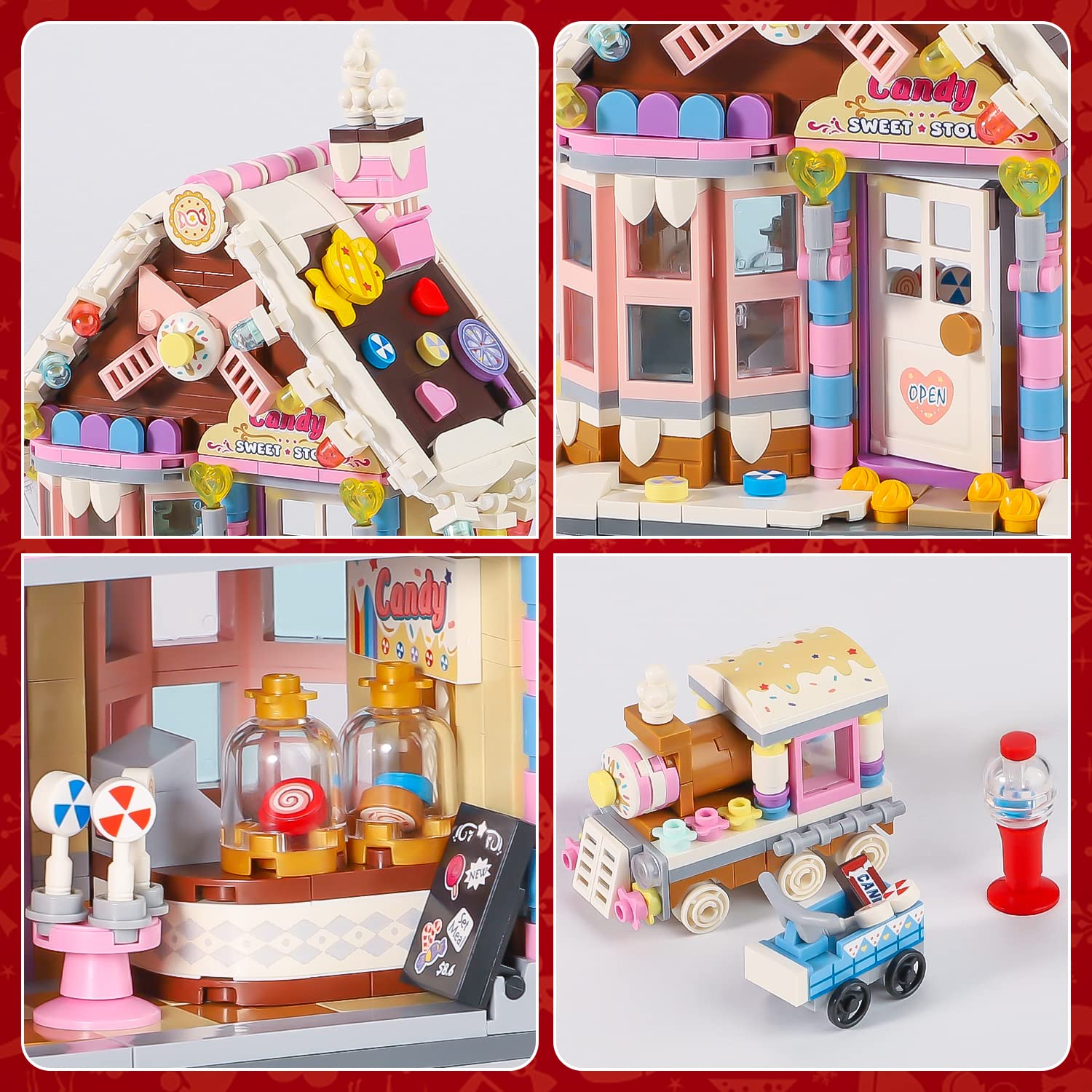 PinkBee Christmas Gingerbread House 2022 Mini Candy Store Building Block Set with Ice Cream Truck Creative Xmas Ornament Toys Kits Micro Bricks for Adults Kids 8-12 6-12 7-9(781Pcs)