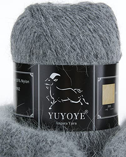 YUYOYE Angora Wool Yarn for Crochet and Knitting, Super Soft Warm Knitting Yarn Luxurious Fluffy Yarn (09-Grey)