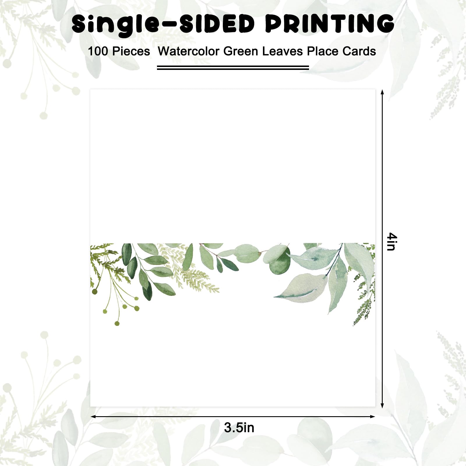 Whaline 100Pcs Greenery Place Cards 2 x 3.5 Inch Watercolor Eucalyptus Leaves Tent Name Cards Green Seat Assignment Labels for Wedding Baby Shower Party Table Setting Supplies