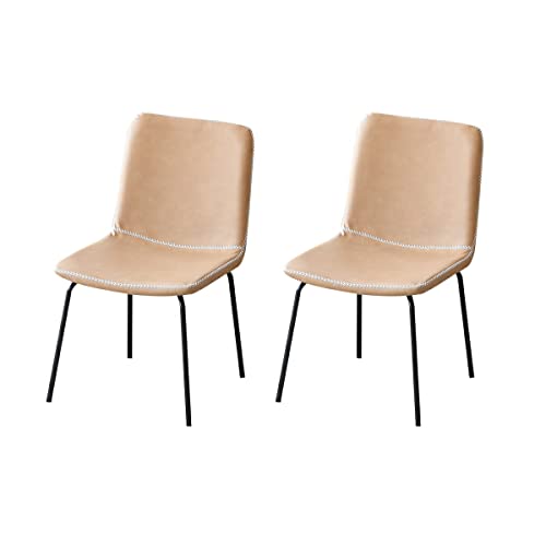 Houspace Interior Dining Chair, Set of 2, Stichi, Cafe Style, Stylish, Iron, Living Chair, Vintage Retro Computer Chair, Remote Chair (74092-74093-74094), Beige