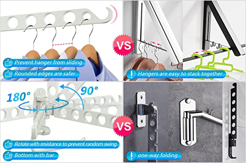 VICSKY Wall Mounted Laundry Hanger Rack (White), Small Drying Rack with 6 Holes, 180° Swing Arm and 90° Folding, Sturdy Hanging Clothes, Safe and Space Saver, Valet Hook, Solid Aluminum