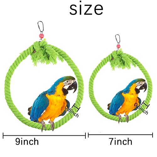 Toysructin Parrot Ring Swing, 2 Size Pet Bird Perch Stand Cotton Rope Bite Swing Cage Hanging Accessories, Soft Parrot Hammock Perches Toys for Budgie, Cockatiels, Conures, Finches, Small Parakeets