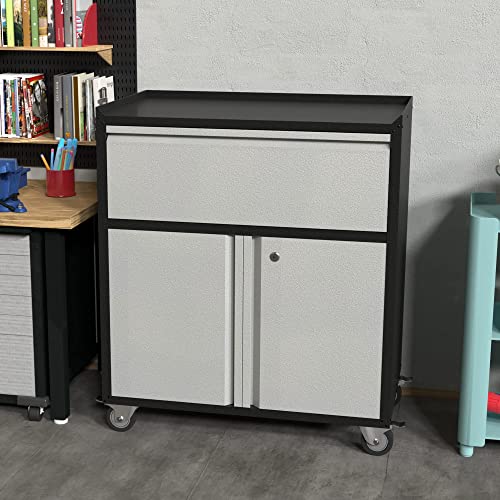SUXXAN Garage Metal Storage Cabinet with Wheel for Home Garage/Adjustable Shelves, Lockable, Stiffener and Bumpers Design, Six Cabinets