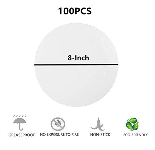Parchment Paper Baking Circles 8 Inch Diameter, Baking Paper Liners for Baking Cakes, Cooking, Dutch Oven, Air Fryer, Cheesecakes, Tortilla Press (8inch-100Pcs)