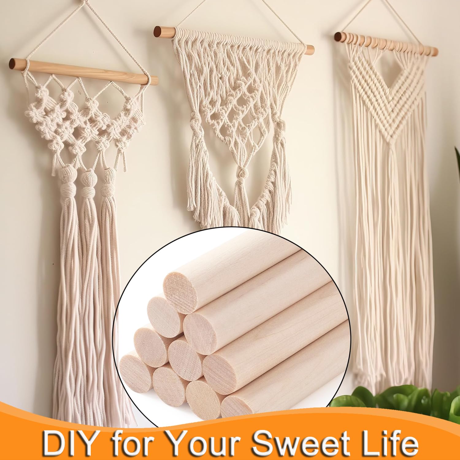 Yaliuliu 10PCS Dowel Rods Wood Dowels, 1/2 x 12 Inch Round Wooden Sticks for Craft, Macrame Dowel, Unfinished Solid Wood Sticks for Arts and DIYers