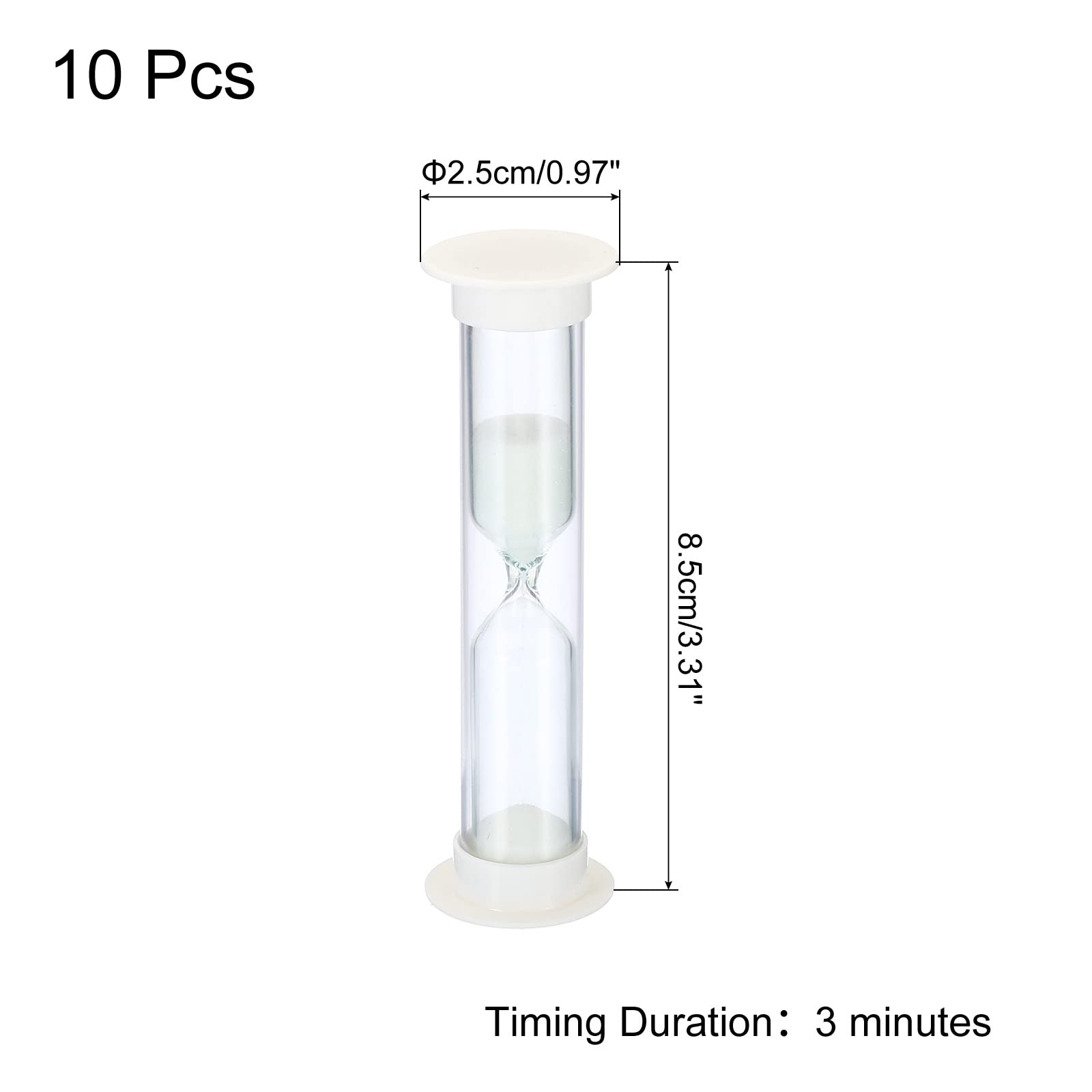PATIKIL 3 Minute Sand Timer, 10Pcs Small Sandy Clock with Plastic Cover, Count Down Sand Glass for Games, Kitchen, Party Favors DIY Decoration, White