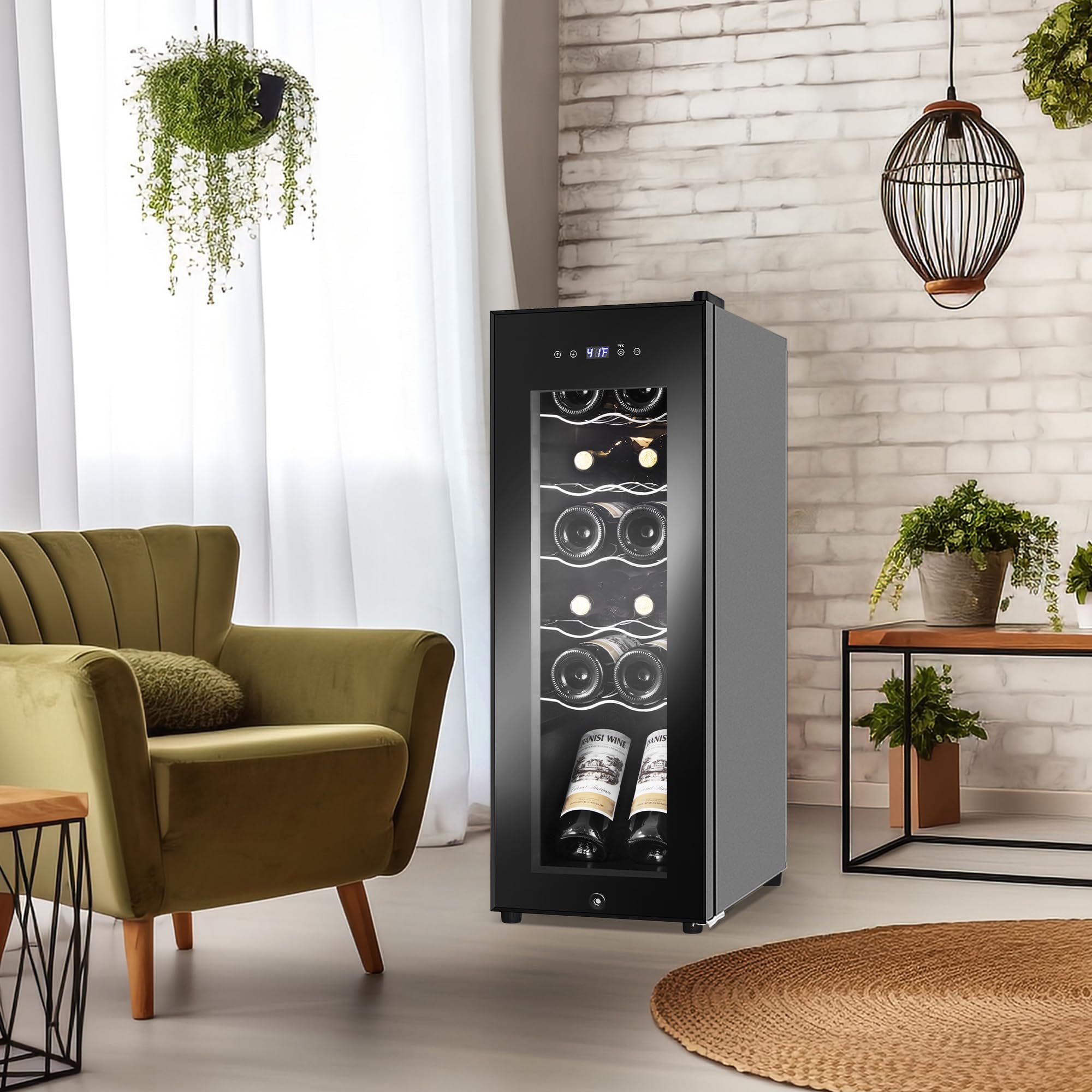 turephe Beverage Refrigerator Mini 12 Bottles Drink Fridge with Temperature Control Safety Lock