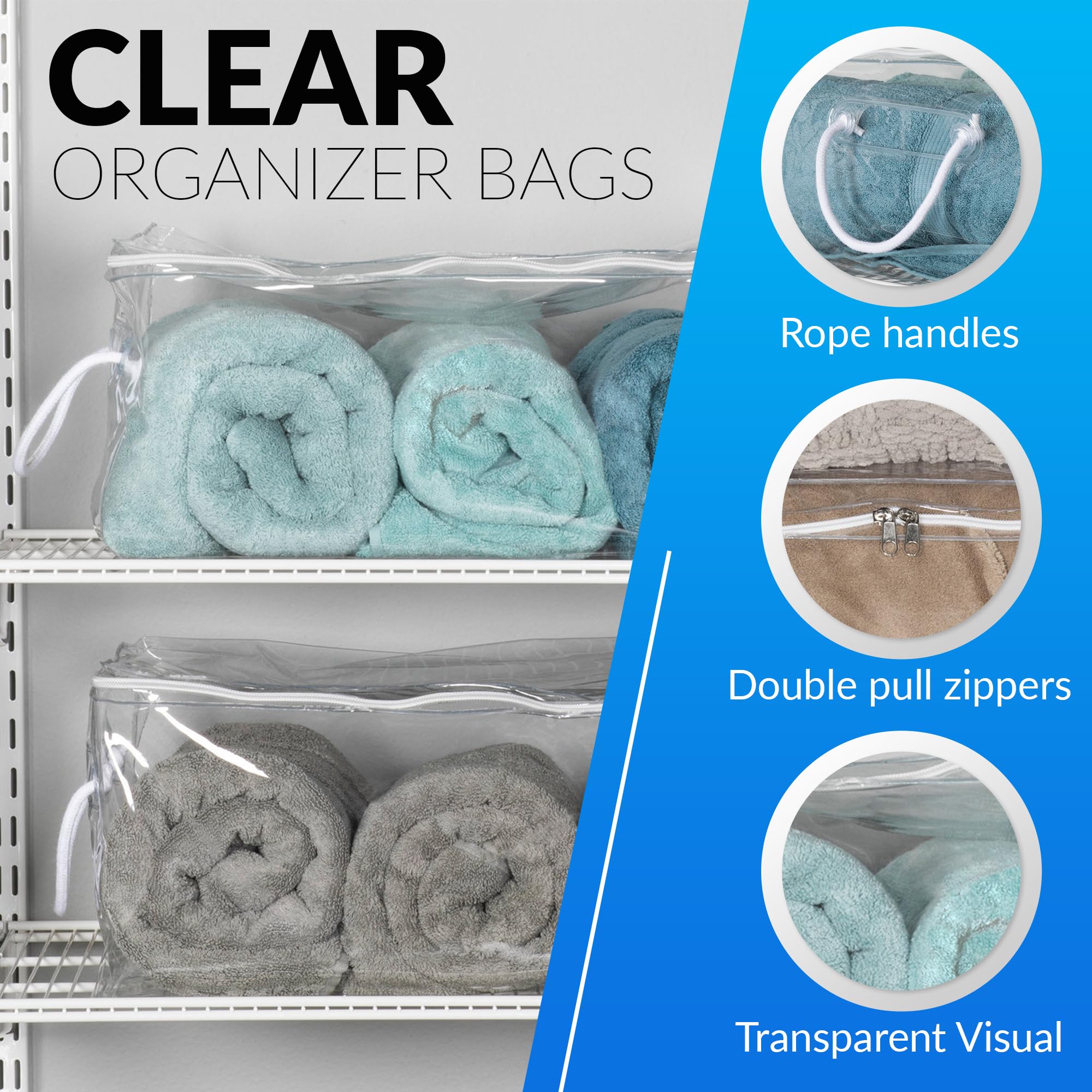 Violet Linen Clear Organization Vinyl Storage, 100% Vinyl, Heavy Duty, Dust-proof, Clear , 12" x 16" x 8" Sweater Chest, Space Saver Storage Bags, Set of 2 Medium Chests