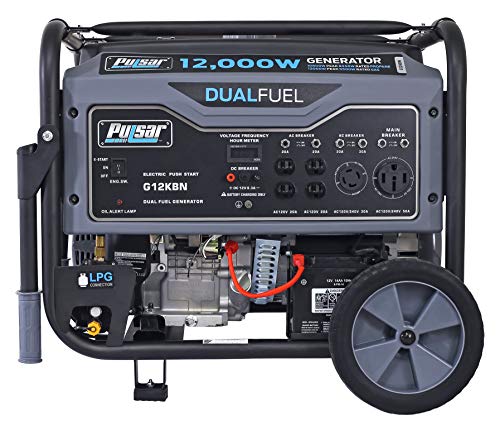 Pulsar G12KBN Heavy Duty Portable Dual Fuel Generator - 9500 Rated Watts & 12000 Peak Watts - Gas & LPG - Electric Start - Transfer Switch & RV Ready - CARB Compliant