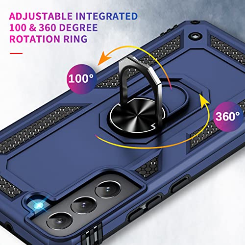 Vaki for Samsung Galaxy S22 5G Case with Built in Screen Protector Military Grade Hard Rugged Cover Heavy Duty Armor Galaxy S22 Phone Cases with Metal Ring Kickstand Shockproof Blue