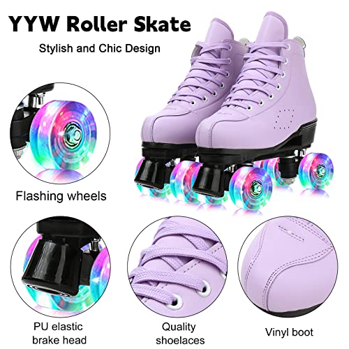 YYW Roller Skates for Women Girls Classic Double-Row Roller Skates High-top PU Leather Roller Skate Shoes Indoor Outdoor Roller Skates Purple