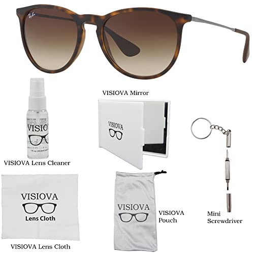 Ray-Ban RB4171 Erika 865/13 54mm Rubber Havana/Brown Gradient Sunglasses for Woman + VISIOVA Accessories Bundle Kit