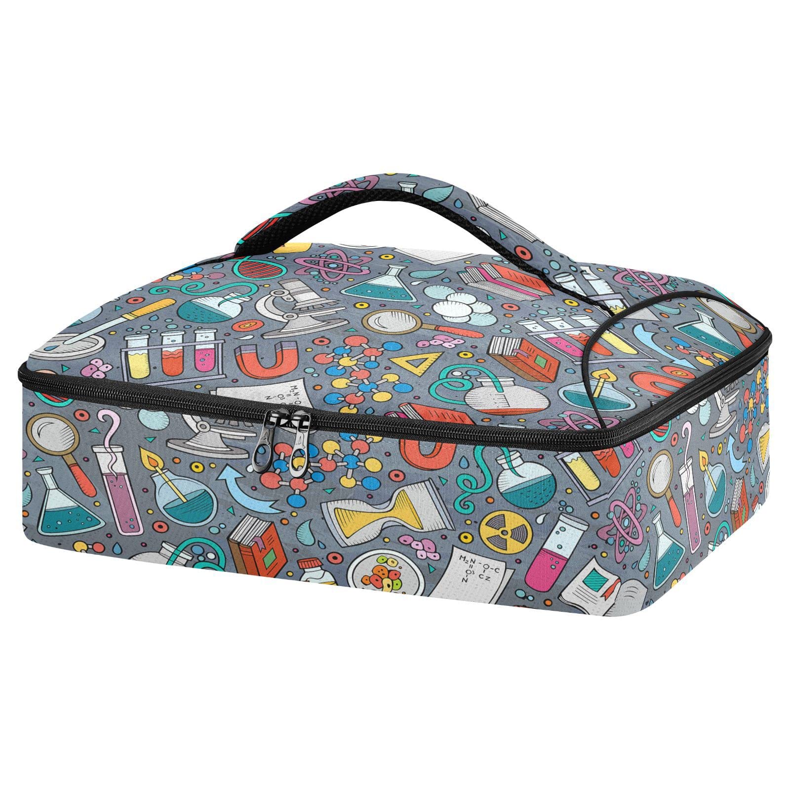 Science Scientific Objects Reusable Insulated Pizza Bag, Waterproof Food Delivery Bag, with Handle Lid Leakproof Pizza Holder Tote for Hot or Cold Food