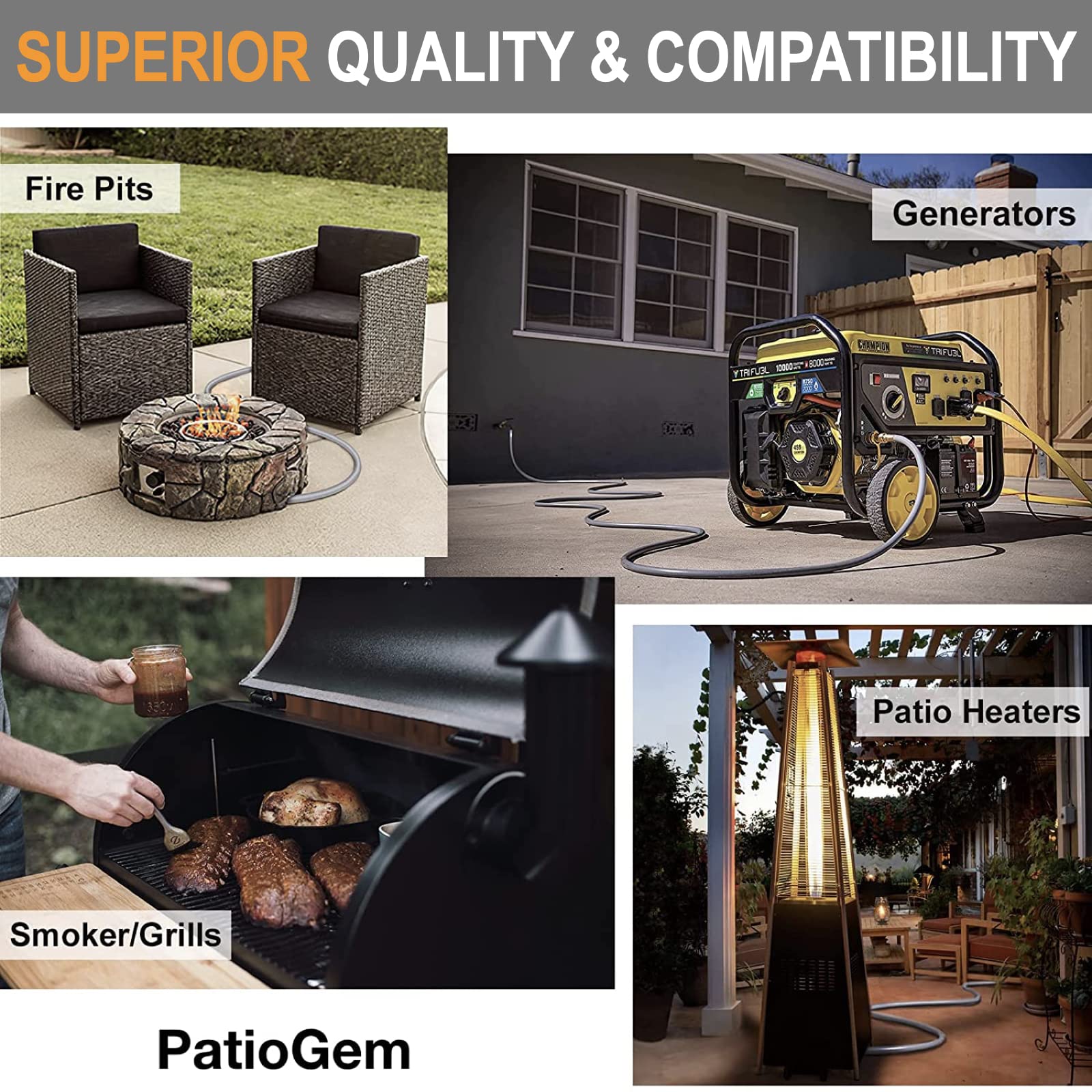 PatioGem 24FT 1/2β Natural Gas Hose, Natural Gas Conversion Kit, Flexible Gas Line Propane to Natural Gas Conversion Kit with Quick Connect Fitting for Grill, Fireplace, Heater, Burner, Generator-CSA