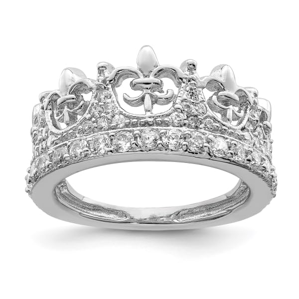 IceCarats 925 Sterling Silver French Fleur De Lis Lily Flower Royal Princess Crown Cubic Zirconia CZ Ring Religious Saint Band Size 7