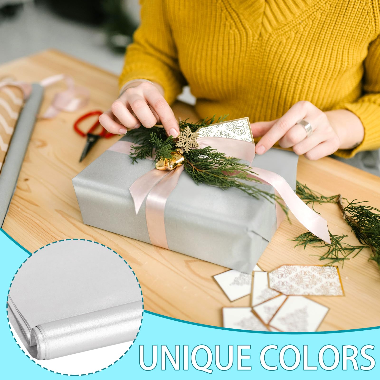 VOKOY 160 Sheets 15" x 20" Silver Tissue Paper, Large Metallic Wrapping Tissue Paper Bulk Tissue Paper for Clothes Textiles Linens Storage Gift Bags Halloween Thanksgiving Christmas