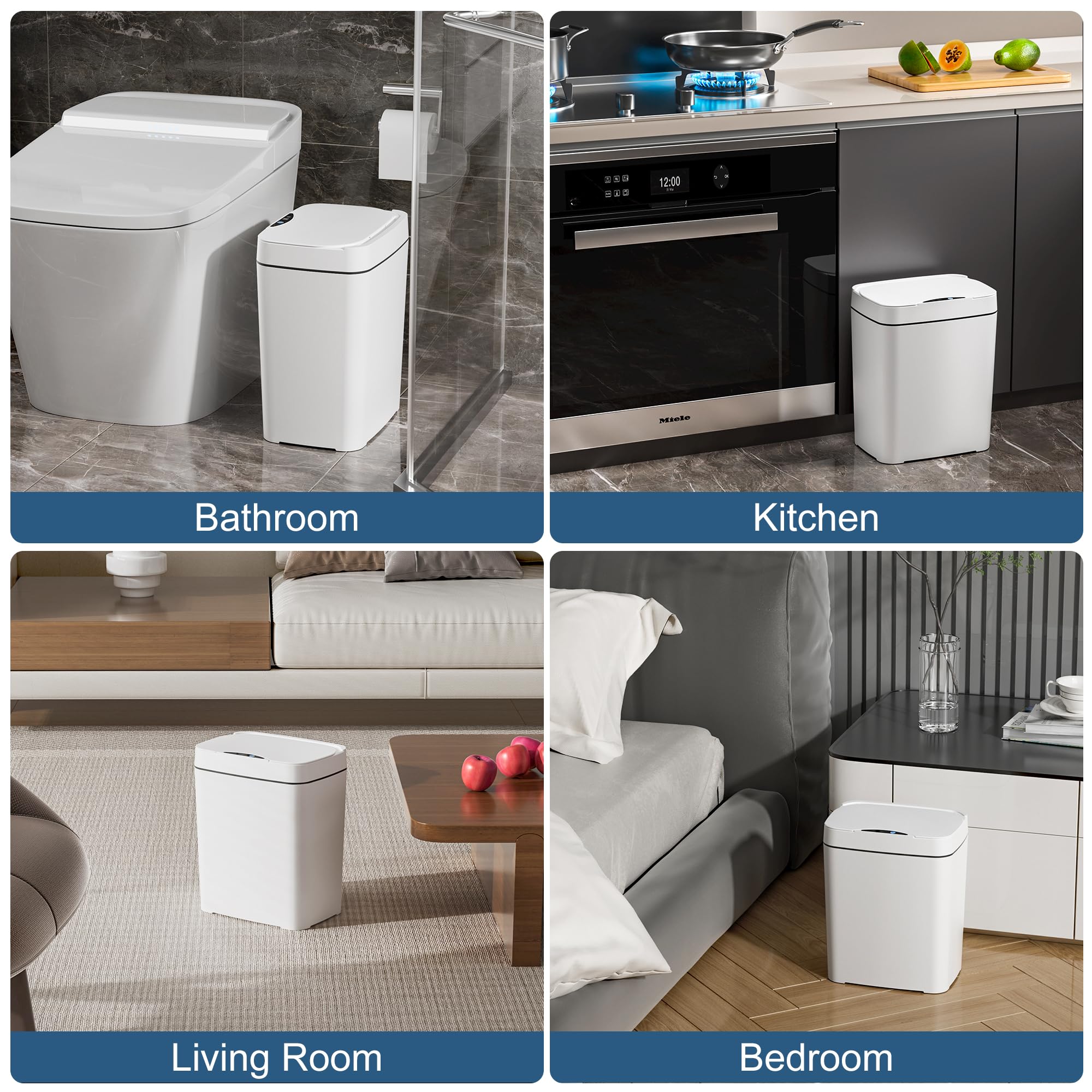 Vanpopubs 2 Pack 2.7 Gal Bathroom Trash Can with Lid, Automatic Trash Can Small Smart Garbage Can Touchless, Slim Motion Sensor Waterproof Plastic Trash Bins for Bedroom Office Kitchen Toilet