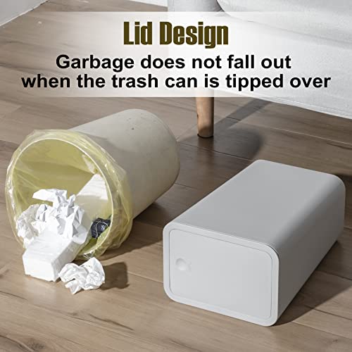 TrashAid Bathroom Trash Can with Lid,2.6 Gallon / 10 Liter Small Garbage Can with Press Top Lid,Plastic Wastebasket with Pop-up Lid for Toilet,Office,Bedroom,Living Room,Grey (AMZUSIJS01GRY040012)