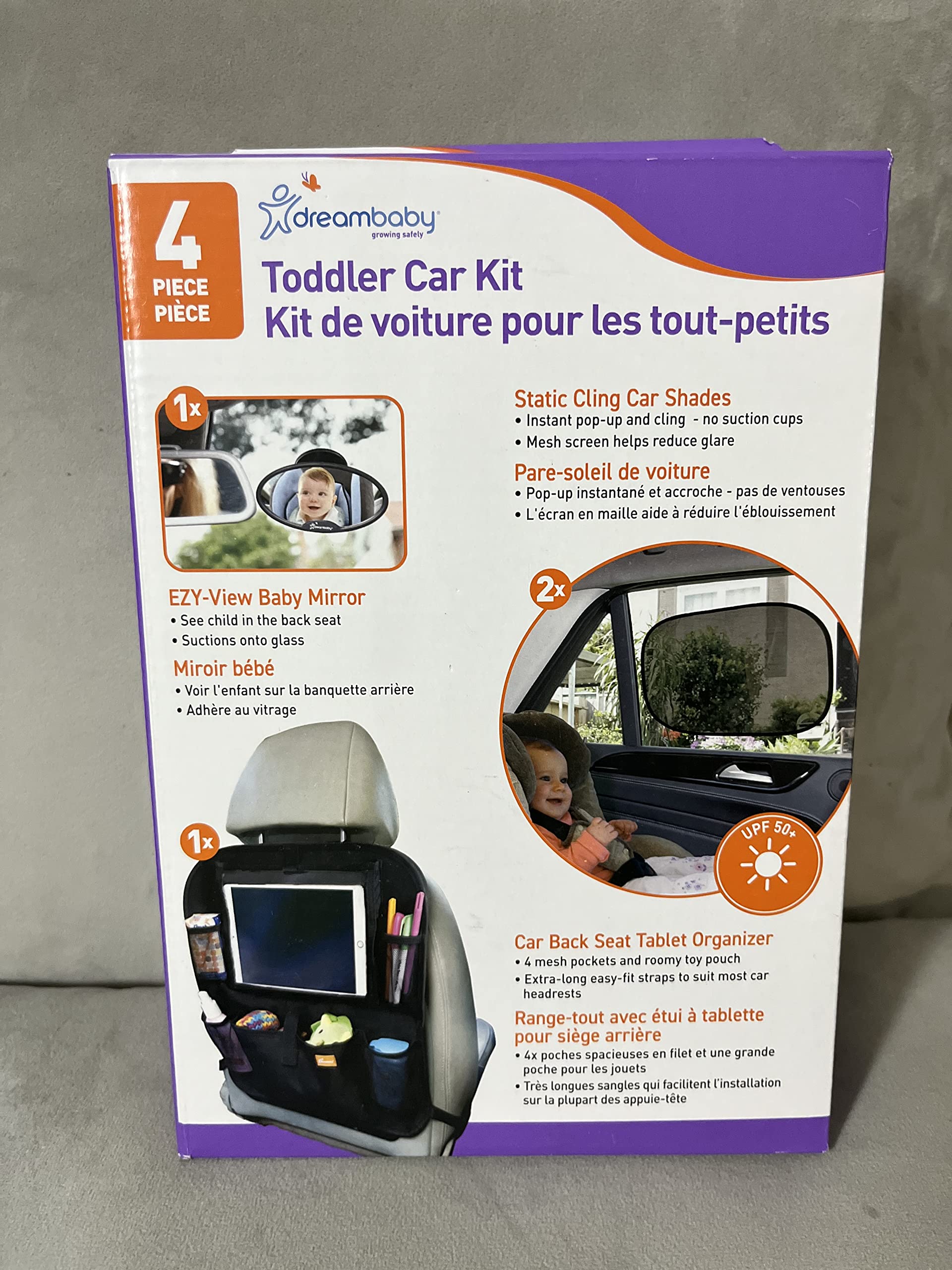 Toddler Car Kit 4 Piece, EZY-Baby Mirror, Back seat Touch Screen Tablet Holder with Pockets Organizer, 2-car Window Sun Visor Shades
