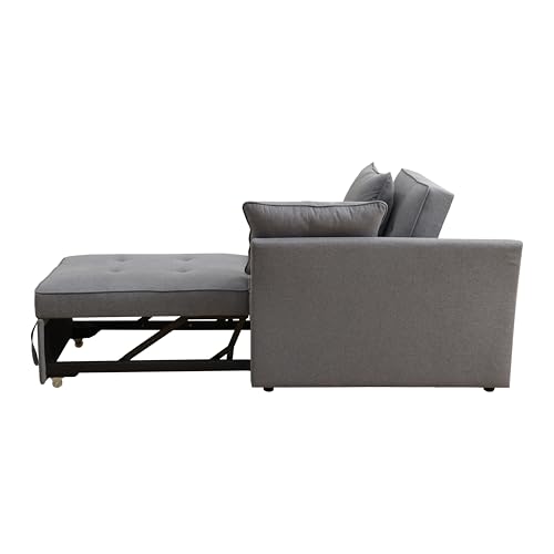 UOCFYK Sleeper Sofa, 4-in-1 Convertible Ottoman Couch Bed, Modern Sackcloth Futon Sofa Bed with 2 Pillows Adjustable Backrest, Recliner Folding Loveseat for Living Room, Apartment Dorm, Office,Grey