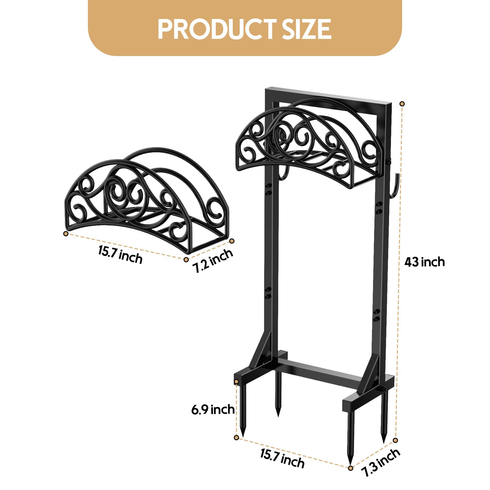 Patiobay Garden Hose Holder, Detachable Metal Water Hose Holder, Freestanding Heavy Duty Hanger Storage Stand for Outside Yard