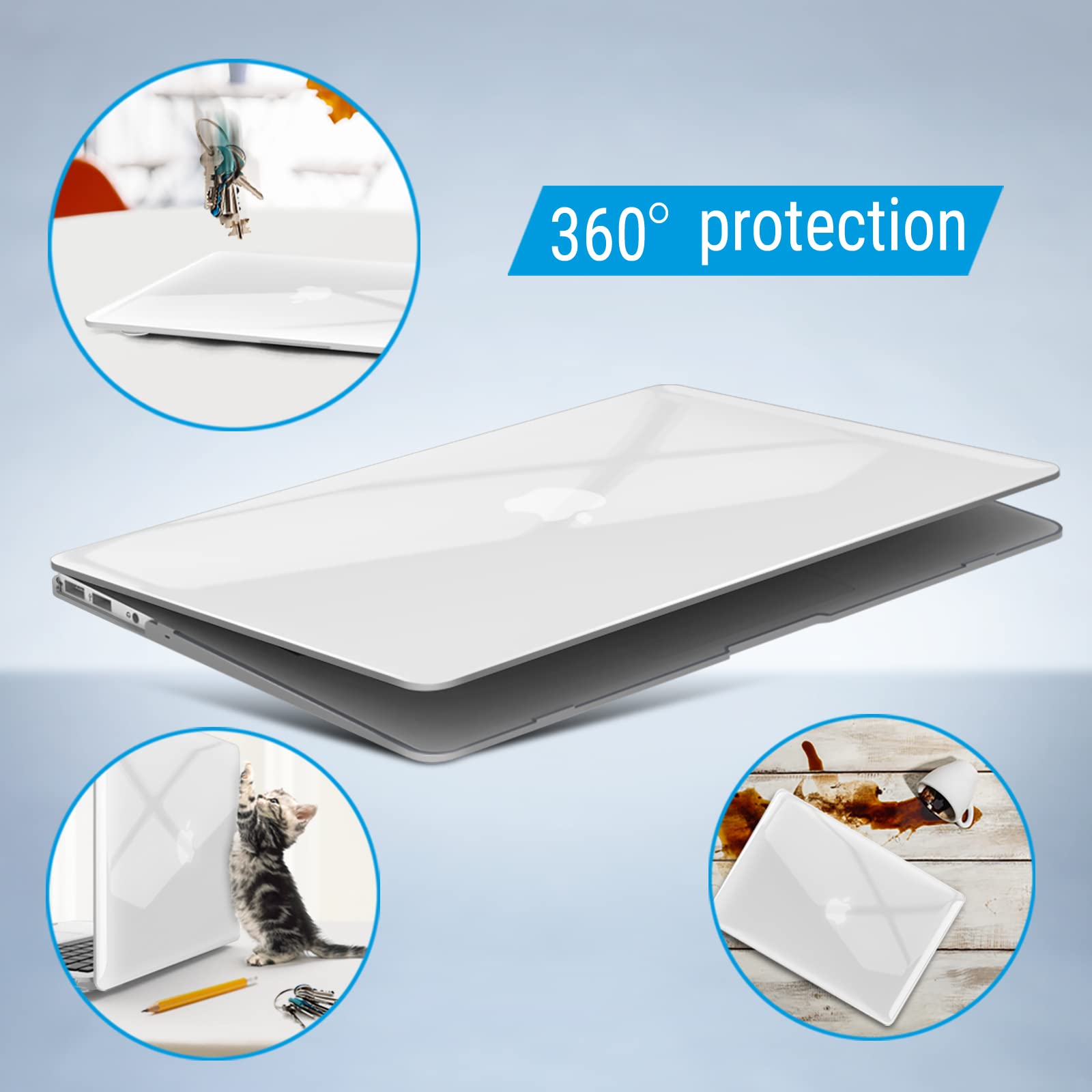 IBENZER Compatible with Old Version MacBook Air 13 Inch Case (2017-2010 Release), Models: A1466/A1369, Plastic Hard Shell Case with Keyboard & Screen Cover for Mac Air 13, Crystal Clear, A13CYCL+2