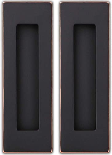 Sehrgut Flush Pull Handle (2 Pack) 6" Rectangular Plated Oil Rubbed Bronze, Free of Sharp Edge, for Sliding Pocket Barn Door or Cabinet