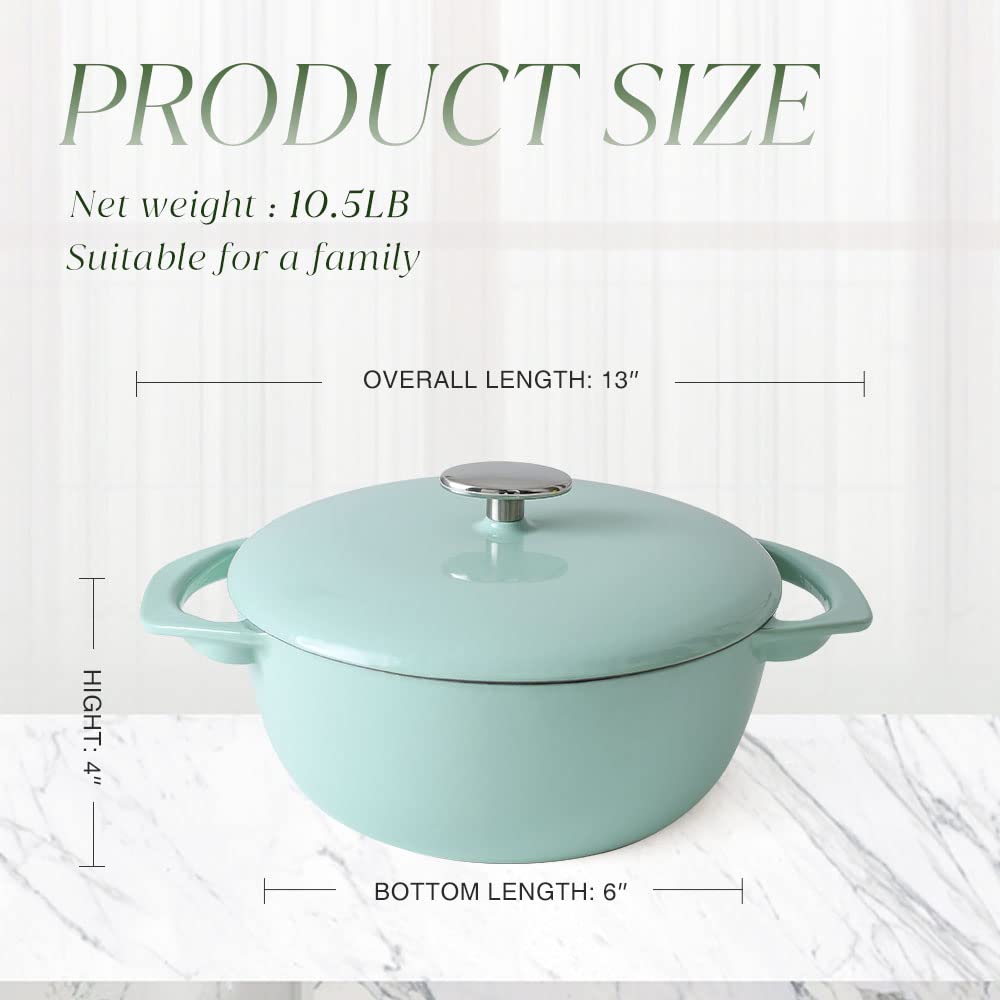 M-COOKER 3.5 QT Enameled Cast Iron Covered Dutch Oven, Non-Stick Round Enamel Dutch Oven with Dual Handle, Great Gifts for Family (Teal)