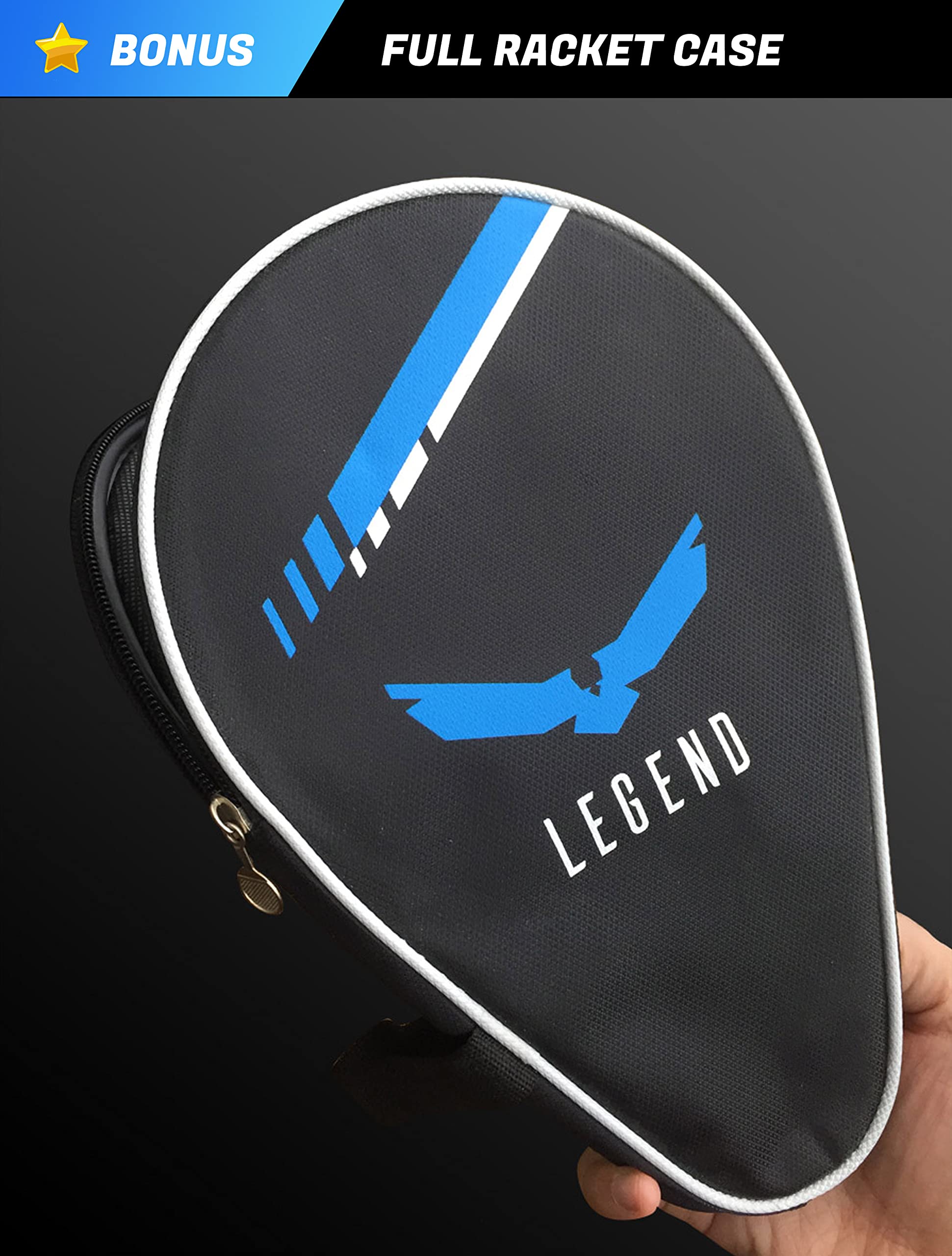 Legend X5 Table Tennis Paddle | with Training Video, Racket Case | 7-Ply Blade, 2.0mm Sponge, Premium Competition Ping Pong Racket