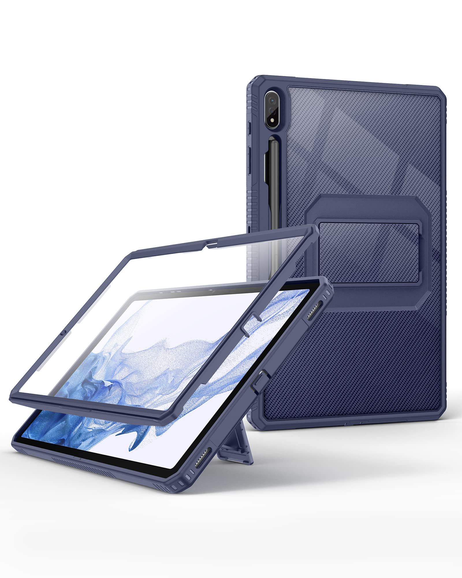 Supveco Case for Samsung Galaxy Tab S8 Plus 2022/ S7 FE 2021/ S7 Plus 2020 12.4 Inch, Full Body Protective Cover with Built-in Screen Protector & S Pen Holder, Rugged Heavy Duty Tablet Case, Dark Blue