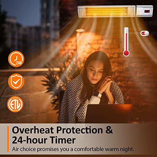 Patio Heater-Air Choice Electric Infrared Heater 1500W Wall Mounted Indoor Outdoor, Quiet Instant Heating with LCD Display Remote Control Full Protection, Space Heater for Large Room Garage Backyard