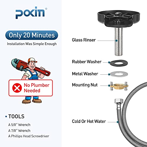 POKIM Metal Glass Rinser for Kitchen Sink, Baby Bottle Cleaner Premium SUS 304 Stainless Steel,Cup Washer Accessories Replacement Matte Black Finish Bottle Cleaner Sink Attachment
