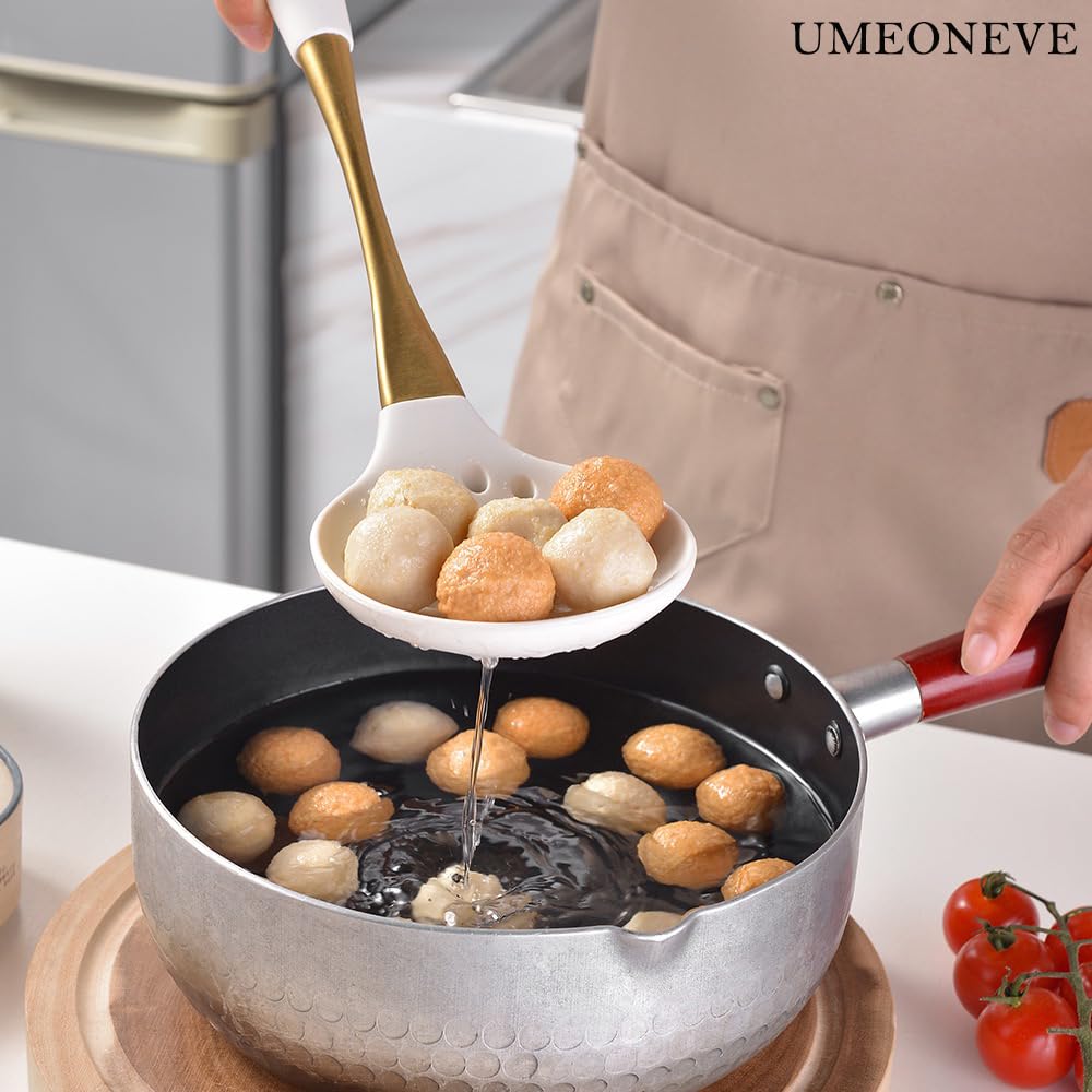 UMEONEVE White And Gold Silicone Cookware Set, 9-Piece, Universal Kitchen Utensils,gold with white kitchen utensils,Silicone Spatula Cooking Spoons for Nonstick Cookware Golden Stainless steel Handle