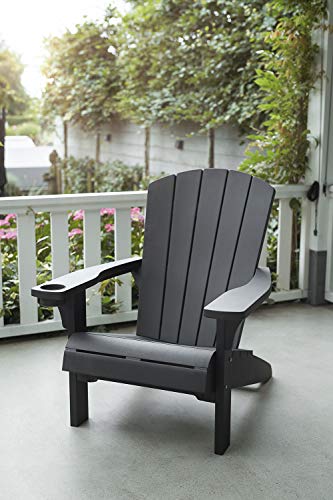 Keter Alpine Adirondack Resin Outdoor Furniture Patio Chairs with Cup Holder-Perfect for Beach, Pool, and Fire Pit Seating, Grey