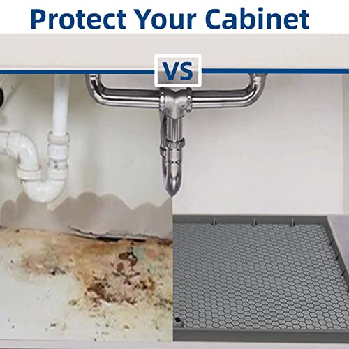 Under Sink Mat, 34"*22" Under Sink Mats for Kitchen Waterproof,with Drain Hole, Kitchen Bathroom Cabinet Silicone Mat , Protector for Drips Leaks Spills