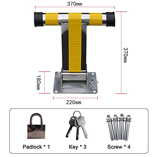 Tools Parking Barrier Lock T Shape Stainless Steel Parking Barrier Folding Parking Space Lock Heavy Duty Security Post with Padlock & Bolt(370x370mm|Yellow)