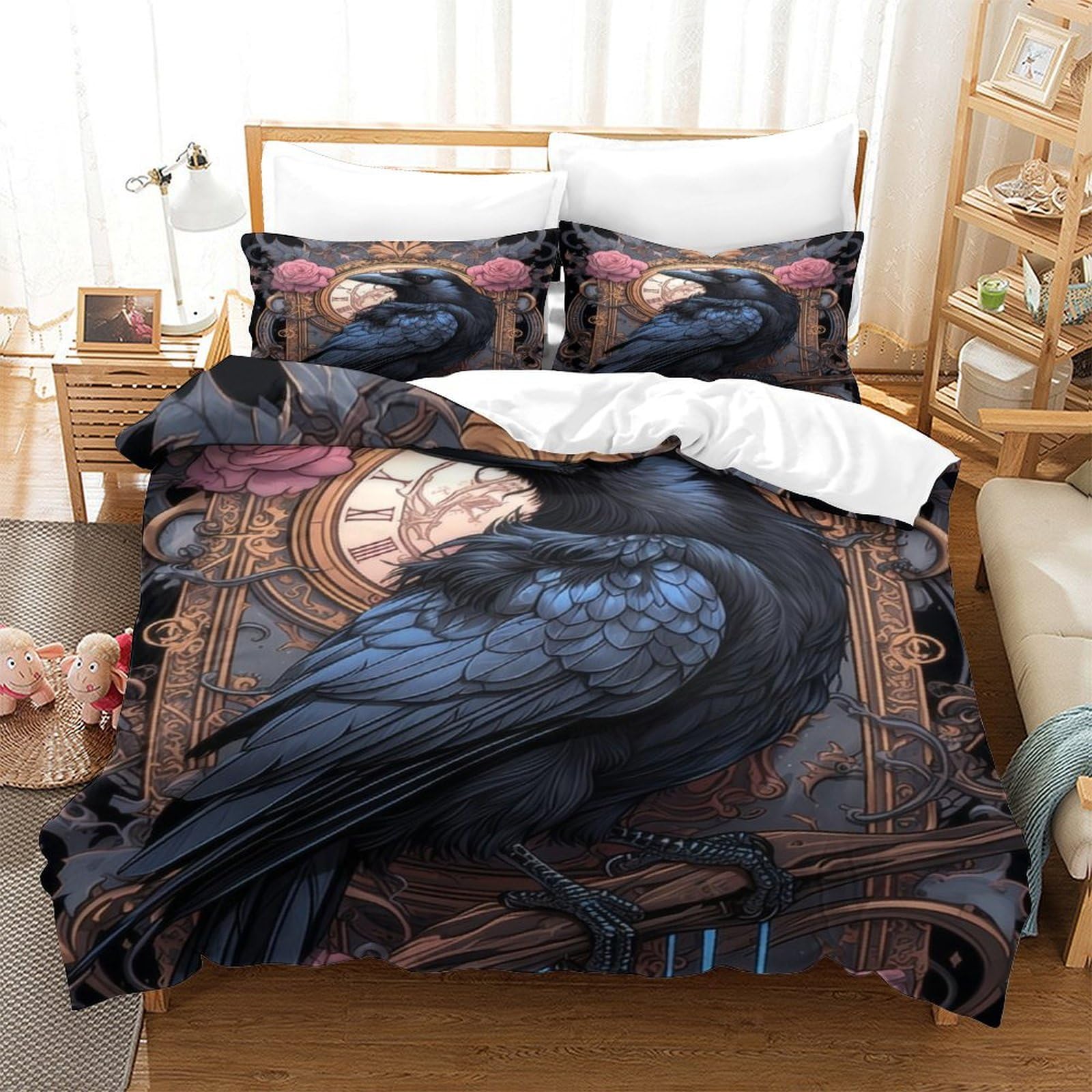 UPIKIT Crows Quilt Cover 3D Print Ravens for Boys Girls Comforter Covers Duvet Cover with Pillow Cases Soft Microfiber with Zipper Closure Bedding Set 3 Pieces Queen(228x228cm), Style-1
