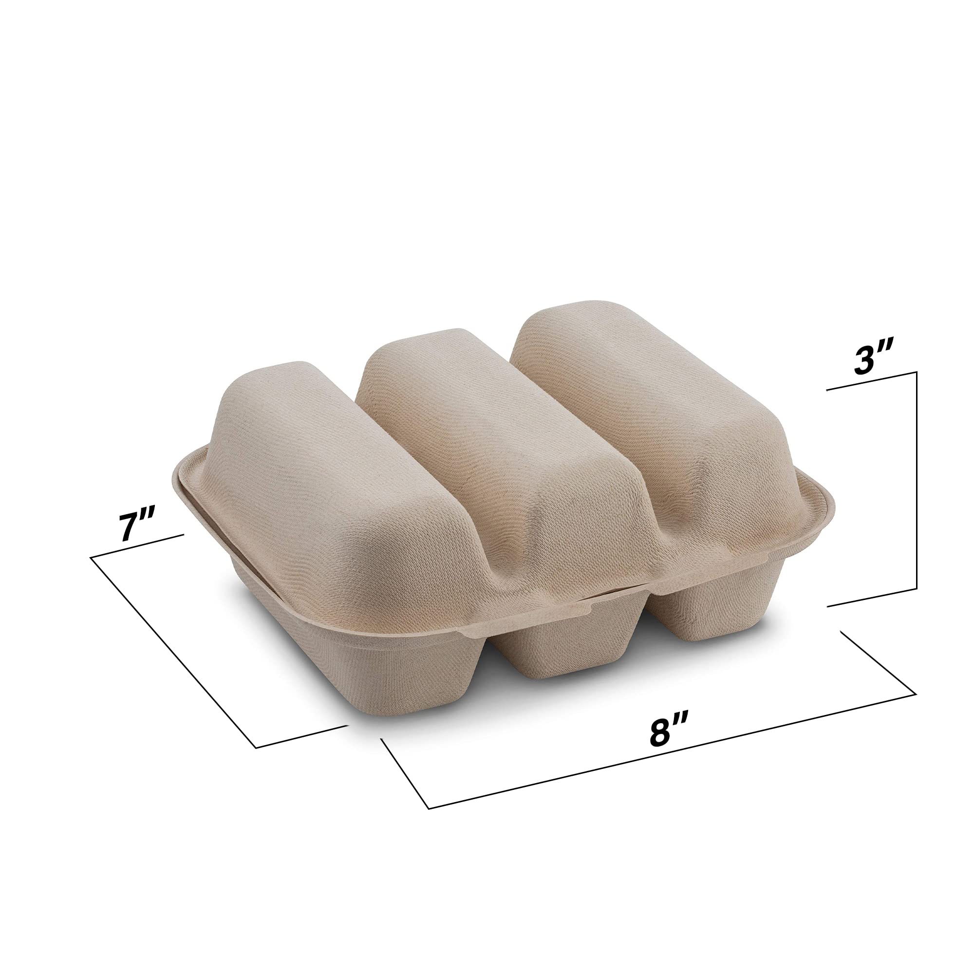 MT Products Taco Container - 15 Pieces Disposable Pulp Fiber 3 Compartment Taco Holder with Lid - Size 8β x 7β x 3" Keeps Taco Upright