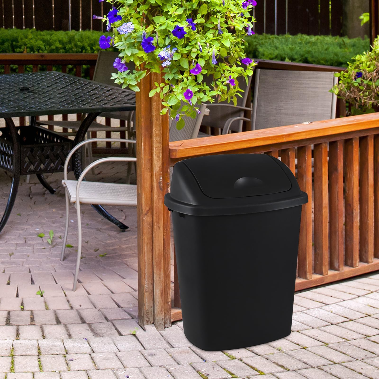Wekioger 4-Pack 10 Gallon Plastic Swing Top Trash Can, Kitchen Garbage Can with Swing Lid, Black