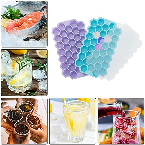 Ice Cube Tray for Freezer 2 Pack Silicone Ice Cube Molds with Lid 74 Cubes Ice Maker Countertop for Drinks Whiskey Cocktails Coffee Milk, Purple & Blue
